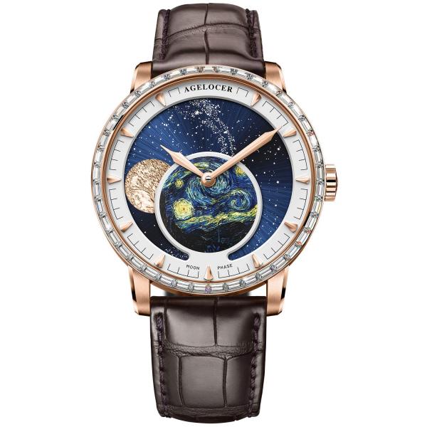 ・?40mm(1.57inch) Simple Clean Dial，Big Moonphase Window，Platinum-plated steel hands，28.5mm Transparent caseback,self-pro...