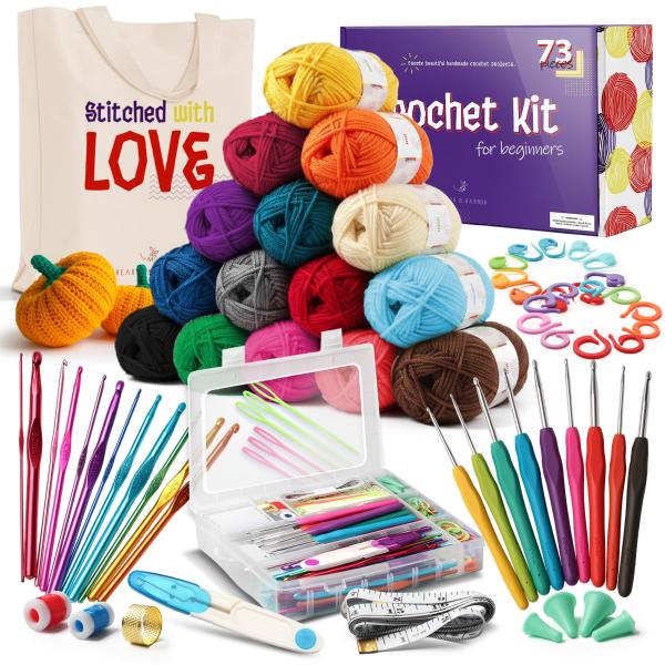 ・All inclusive beginner crochet kit for adults ＆ kids - This complete crochet set includes 15 colorful yarn skeins (100 ...