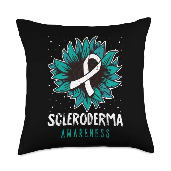 ・Get this teal ribbon pillow as a birthday, christmas, or scleroderma awareness month gift idea. This inspirational flor...