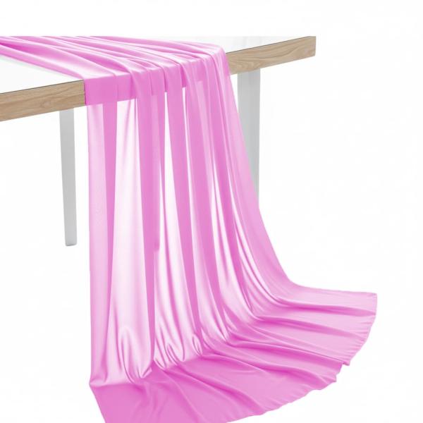 MDS（エムディエス）のシフォン生地 85ヤード（約78m）まとめ買いパック、カラー：バブルガムピンク。幅約107〜112cm、ポリエステル100%のシアー素材です。ウェディングの装飾・バックドロップ・アーチ飾りから、ブライダルドレス・マキ...