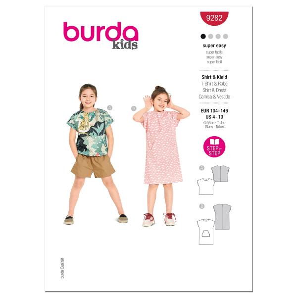 ・Girl's sewing pattern packet comes with sewing templates, fabric recommendations, pattern pieces, sizing guides, and in...