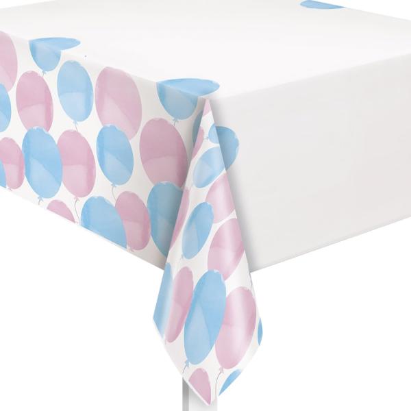 ・EYE-CATCHING DESIGN: This gender reveal party plastic table cover features a beautiful white background with vibrant bl...