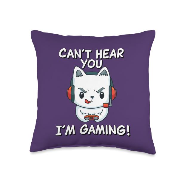 ・Awesome Gamer Cat Design featuring a cute an white cat playing video games with a gaming controller and wearing his hea...