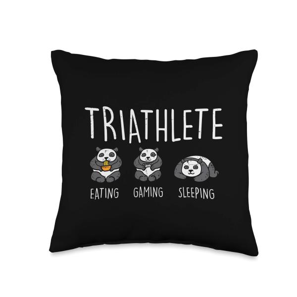 ・Grab this funny Triathlete Panda Eating Gaming Sleeping throw pillow for your gamer dad, husband, boyfriend, girlfriend...