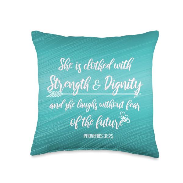 ・Proverbs Pillow. Faith pillows for bed black and white with teal. Christian quote pillow are cute Christian gifts for w...