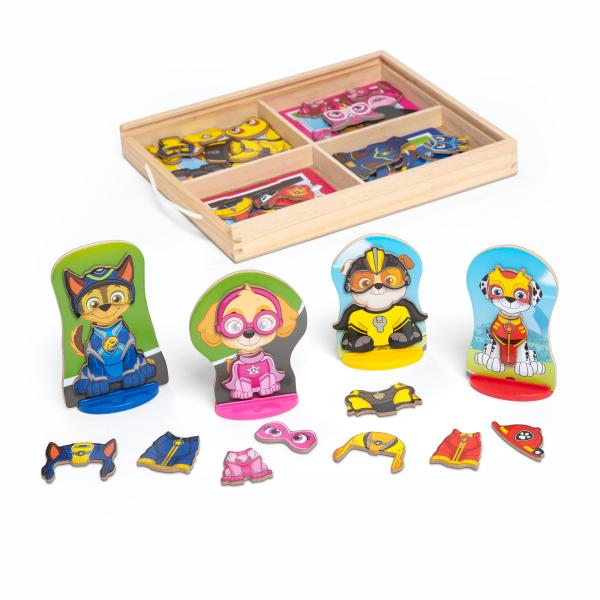 ・Dress 4 wooden magnetic PAW Patrol play figures (Chase, Marshall, Skye, Rubble) in coordinating mix-and-match outfits・I...