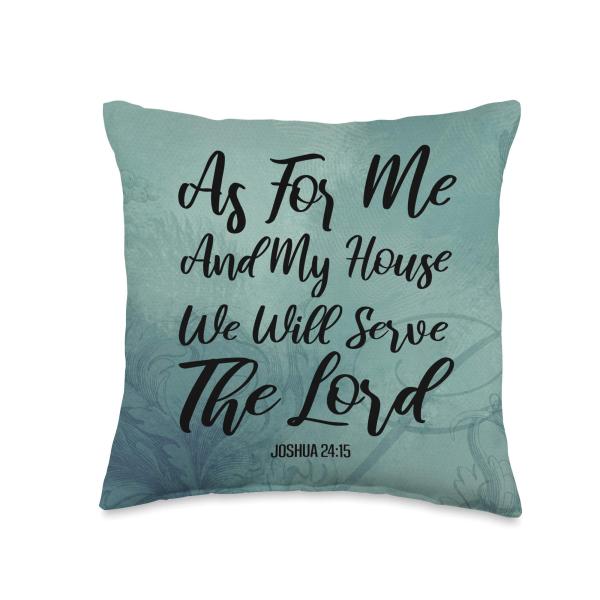 ・As For Me and my house Pillow, faith pillow, scripture pillow for home, office, church. Joshua 24:15 pillow teal. Inspi...
