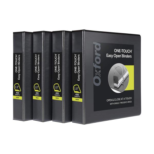 ・Oxford Binder 4-Packs are loaded with features; 1.5 inch binders have single trigger D rings, view binder covers and st...