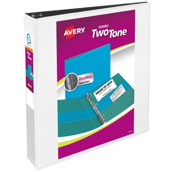 ・Add an energetic dash of color to school supplies with trendy two-tone white and black Avery binders・Designed to last l...