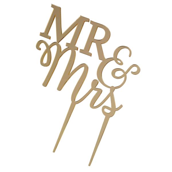 ・Gold acrylic laser cut cake pick features Mr. and Mrs. written in 2 different fonts.・The pick comes with a protective p...
