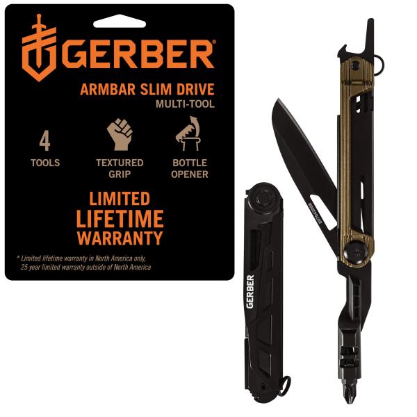 ・4-IN-1 EDC MULTITOOL: The Armbar Slim Drive features a 2.5" plain edge pocket knife blade with frame lock, 2" extension...