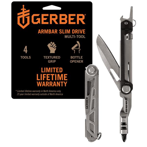 ・4-IN-1 EDC MULTITOOL: The Armbar Slim Drive features a 2.5" plain edge pocket knife blade with frame lock, 2" extension...