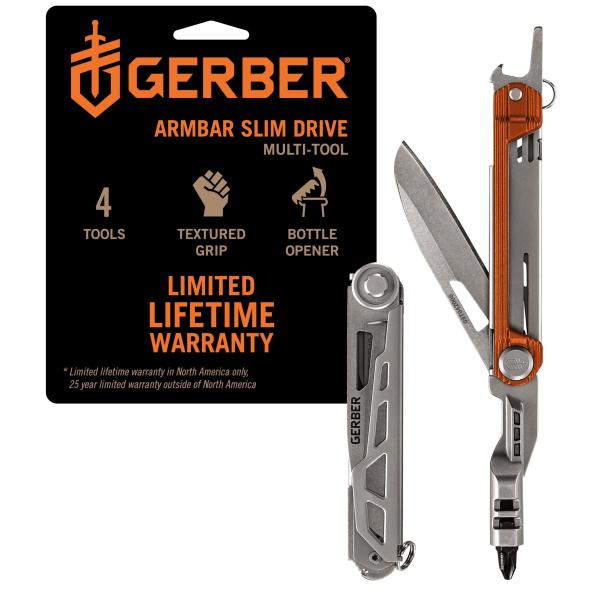 ・4-IN-1 EDC MULTITOOL: The Armbar Slim Drive features a 2.5" plain edge pocket knife blade with frame lock, 2" extension...