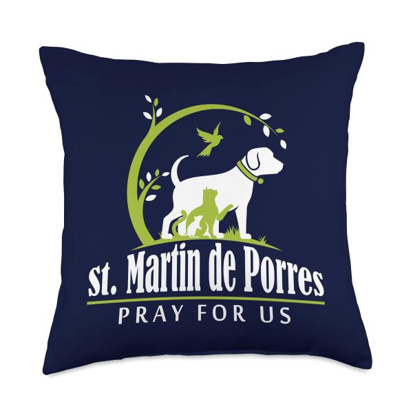・St Martin de Porres was known for his ability to communicate with animals. This design features a cat, dog, bird, and m...