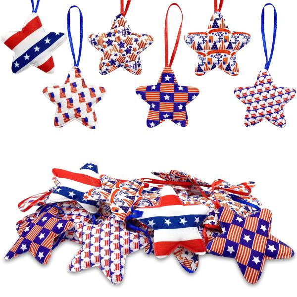・【Creative design】Handmade 30PCS patriotic fabric ornament: Small pendant star decorated with USA Star graphics and used...