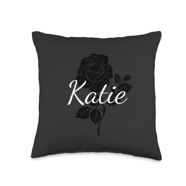 ・Pretty gray floral design with the name Katie in trendy white calligraphy lettering, personalized accessory for her・Gre...