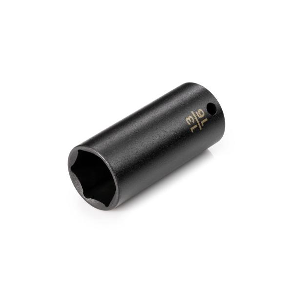TEKTON 3/8"差込角 13/16インチ(約21mm) ディープ6ポイント インパクトソケット SID13021。高視認性レーザー刻印と永久スタンプ刻印のダブル表示でサイズを確認しやすい。6ポイント開口部でファスナーの角でなく平面に力...