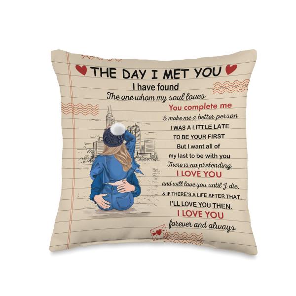 ・Valentine Pillow For Couple - The Day I Met You Art Pillow, gift idea for couple on Valentine's Day, Anniversary or any...