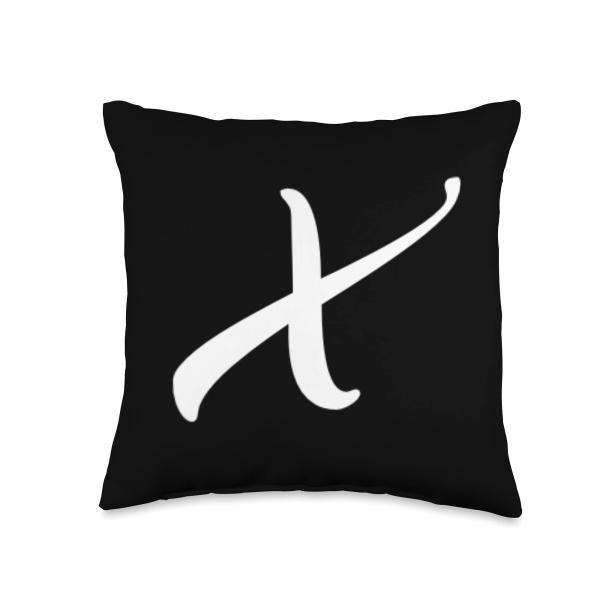 ・This alphabet themed design says the letter X in white fancy romantic cursive font on a black background. Simple and el...