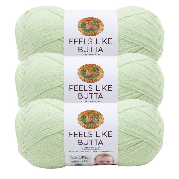 バター（Butta）のような滑らかさを持つ、ベルベット質感のポリエステル毛糸3かせセット（ミント）です。フックや棒針にスムーズに通り、作業しやすいのが特徴です。1かせ100g・約137m（150ヤード）、ワーステッド（並太）ウェイト。セータ...