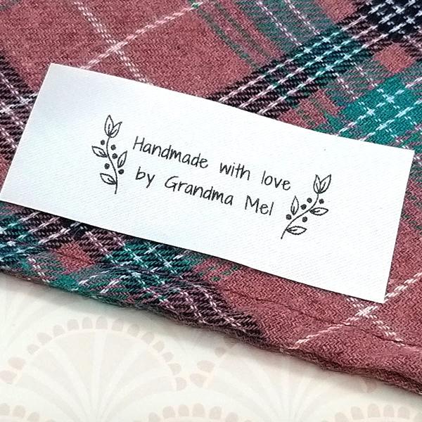 ・Set of 100pcs custom clothing labels. Your text with our designs. Custom any text such as handmade by your name, handma...