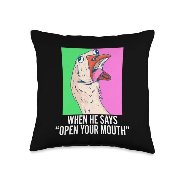 ・Funny design showing meme of goose opening mouth wide with tongue hanging out and its eyes looking funny - you know, ho...