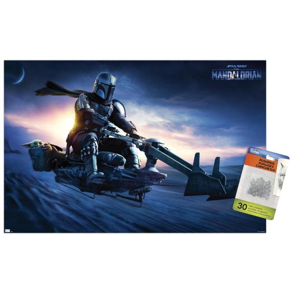 ・THIS TRENDS STAR WARS: THE MANDALORIAN - GROGU SUNSET SPEEDER WALL POSTER uses high-resolution artwork and is printed o...