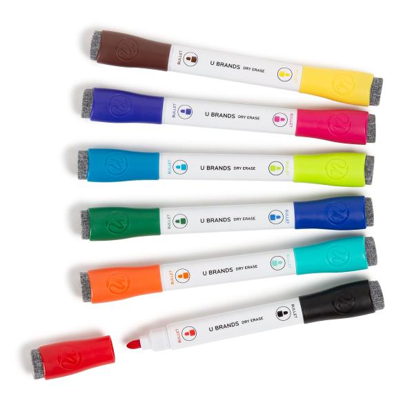 ・VIBRANT COLORS: Set of 6 magnetic, double-ended fine tip white board markers with 3mm bullet point tips in 12 assorted ...