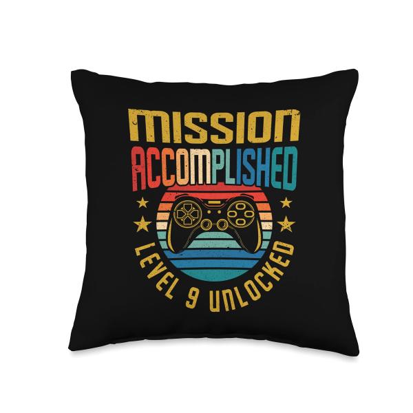 ・Mission Accomplished Level 9 Unlocked 9th Birthday Gamer design shows a classic video console controller with a retro v...