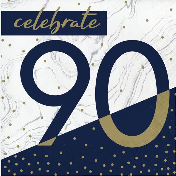 ・16 Navy and Gold 90th Birthday Napkins・Disposable napkins measure 6.5"・Premium paper 2-ply napkins・Perfect for birthday...