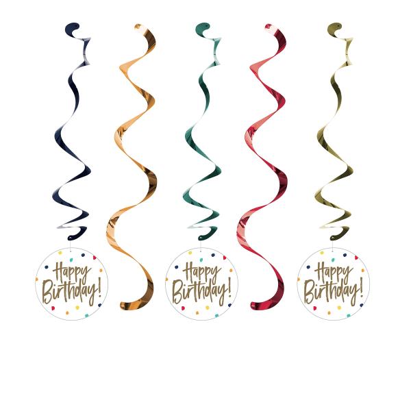 ・5 Birthday Stripes Dizzy Danglers・Festive danglers measure 39"・Made of premium paper for easy decorating・Perfect for an...