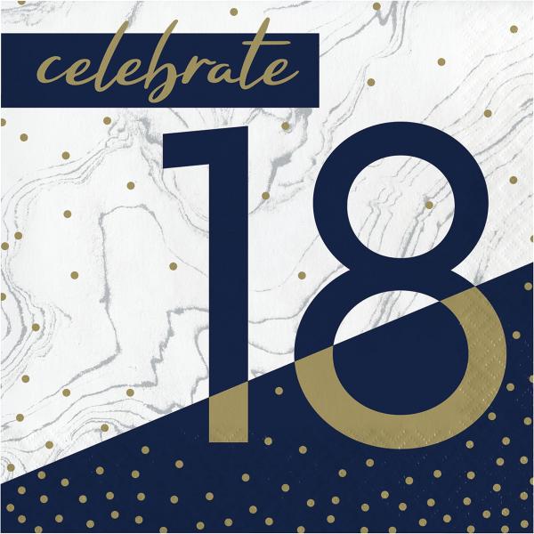 ・16 Navy and Gold 18th Birthday Napkins・Disposable napkins measure 6.5"・Premium paper 2-ply napkins・Perfect for birthday...