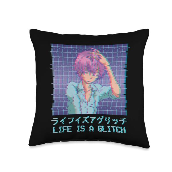 ・Life Is A Glitch Anime Boy Kanji in a Japanese Traditional Vaporwave Aesthetic Streetwear Glitch Art Style as an Emo Pa...