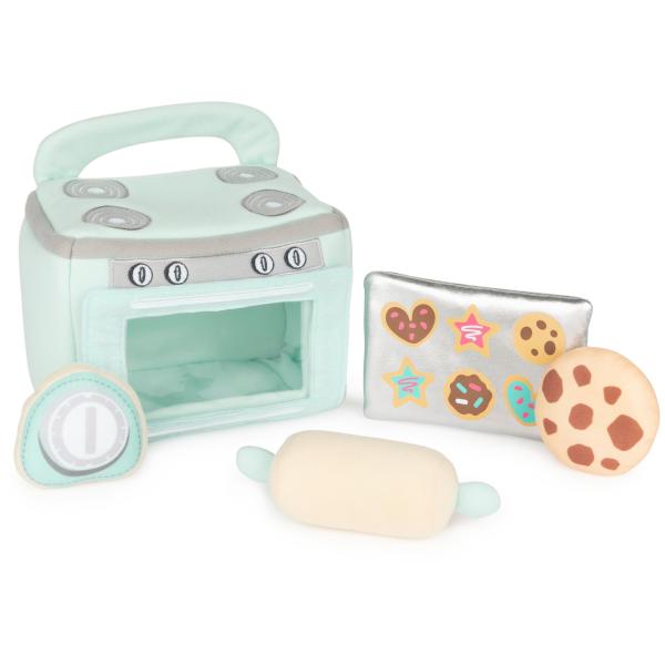 ・PLUSH BAKING PLAYSET: This five-piece playset features an 8-inch teal oven, which uses a Velcro enclosure to house four...