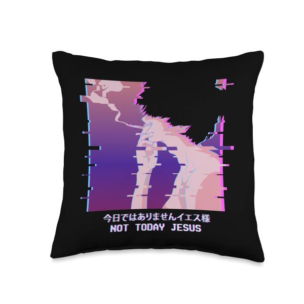 ・Not Today Jesus Anime Boy Kanji in a Japanese Traditional Vaporwave Aesthetic Streetwear Glitch Art Style as an Emo Pas...