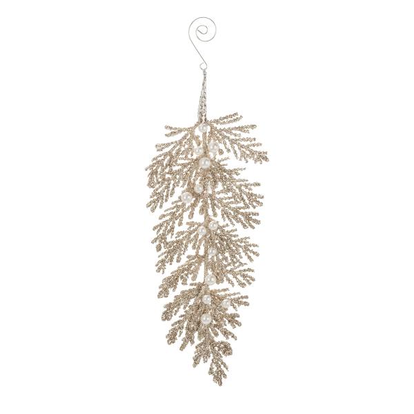 ・Abbott Collection パール付きグリッターオーナメント。ゴールドグリッターで覆われた松の枝にホワイトパールがアクセント。\n・クリスマスツリーに輝きを加えるエレガントな飾り枝。全長約28cm。\n・金属とプラスチック製で軽量...