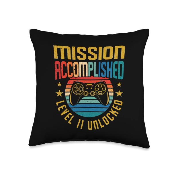 ・Mission Accomplished Level 11 Unlocked 11th Birthday Gamer design shows a classic video console controller with a retro...