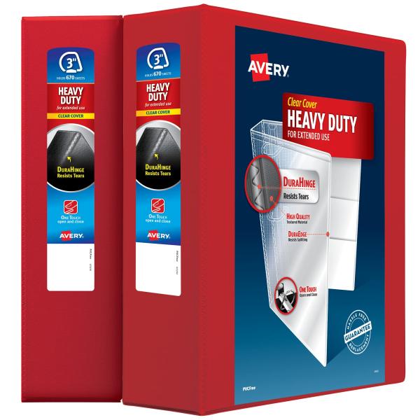 ・Avery Heavy-Duty Binders are built tough to resist tearing and splitting with DuraHinge and DuraEdge technology・Red 3 r...