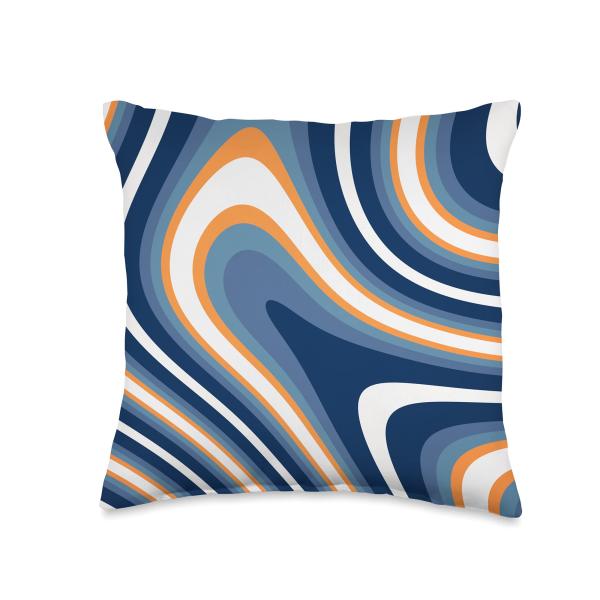 ・Blue White Orange Yellow Abstract Lines Design Patterns Swirl - Colorful Unique Modern Retro Vintage Style for women an...