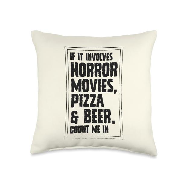 ・This funny spooky novelty If It Involves Horror Movies Pizza And Beer Count Me In Halloween merch was designed for retr...