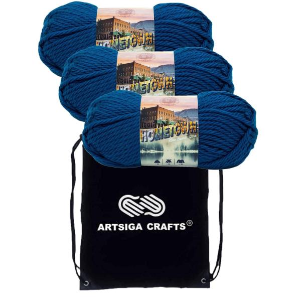 ・Includes 3 skeins of Lion Brand Hometown Yarn USA - Athens Blue Sky 135-116 S Bulky yarn for knitting and crocheting an...