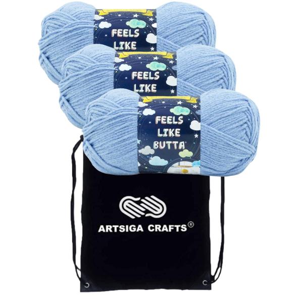 ・Includes 3 skeins of Lion Brand Feels Like Butta - Periwinkle 215-145 yarn for knitting and crocheting and a 13x16 proj...