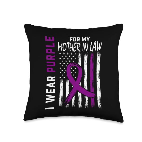 ・I wear purple for my Mother in law Alzheimers awareness graphic print with distressed American flag ＆ purple Alzheimer'...