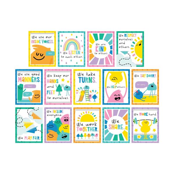 ・Classroom Rules Classroom D〓cor:Carson Dellosa Happy Place Classroom Rules for a Happy Classポスターで、教室の内外で前向きな行動、成長マインドセッ...
