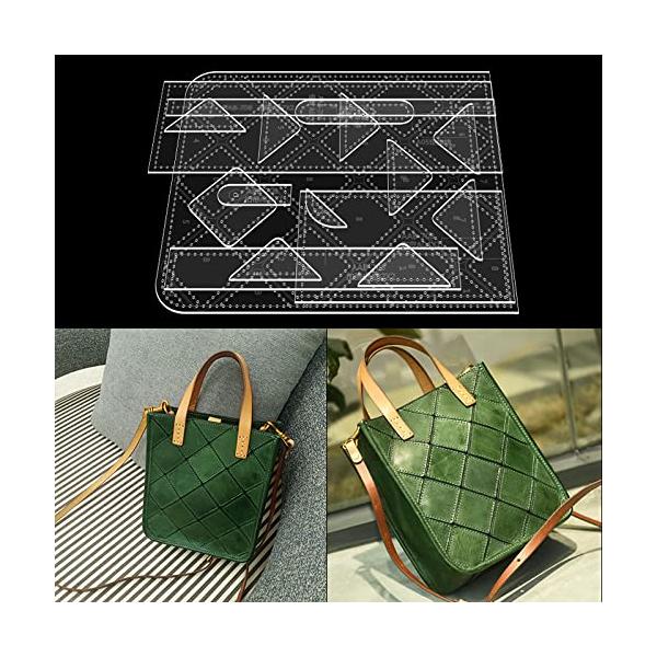 ・完成品は付属していません（参考画像のみ）。・テンプレート素材：透明アクリル。・完成品：ショルダーバッグ。・完成品サイズ：約21cm×14cm×6cm（8.25×5.5×2.37インチ）。・初心者の方は経験者の指導のもと制作することをお勧め...