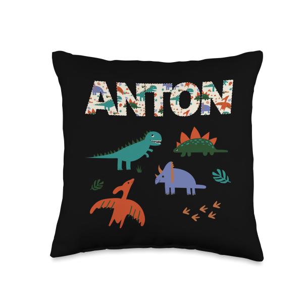 ・Personalized Dinosaur Kids design. Beautiful Anton name with cute colorful Dinos and T-REX. Great gift idea for all kid...