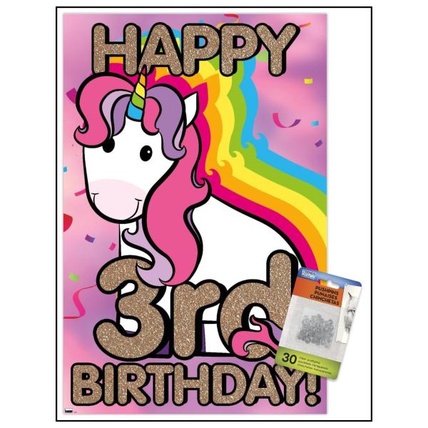 ・THIS TRENDS ELLIE RIPBERGER UNICORN - HAPPY 3RD BIRTHDAY WALL POSTER uses high-resolution artwork and is printed on Pho...