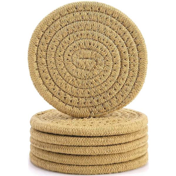 ・6Pcs/ Set: Diameter: 4.3inch approx. 6pcs/color, Brown color as image shows. handcraft braided coasters.・Super Absorben...