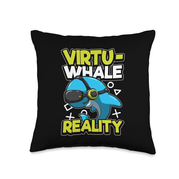 ・An adorable whale playing with a virtual reality headset underwaters saying "Virtu-Whale Reality". A funny play on word...