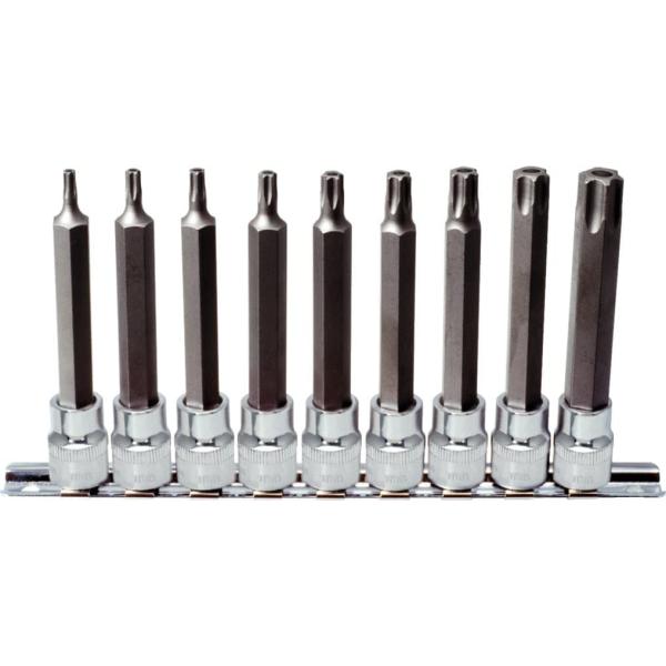 ・3/8" CHROMEplus Bit socket set TX, long, 9 pcs T20-T60・3/8 "CHROMEplusビットソケットセットトルクス、ロング、9個T20-T60・プロパティ フォーム：ぎざぎざ インチ単...